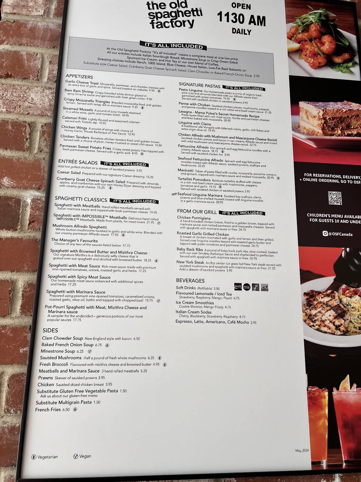 Menu at The Old Spaghetti Factory (Banff) pub & bar, Banff