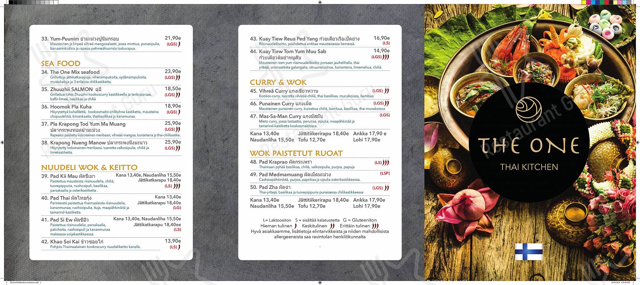 Menu at The One Thai Kitchen restaurant, Vantaa