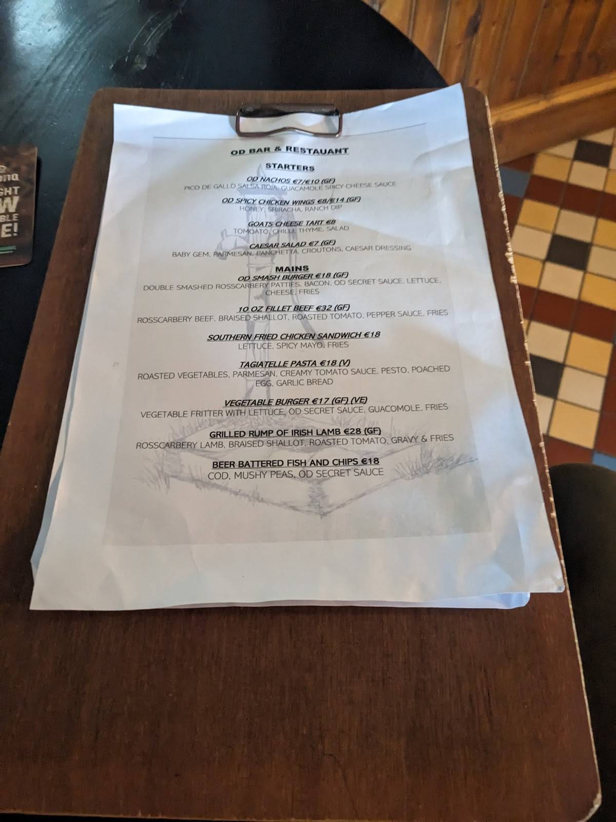 Menu at The Overdraught Restaurant & Pub, Tracton