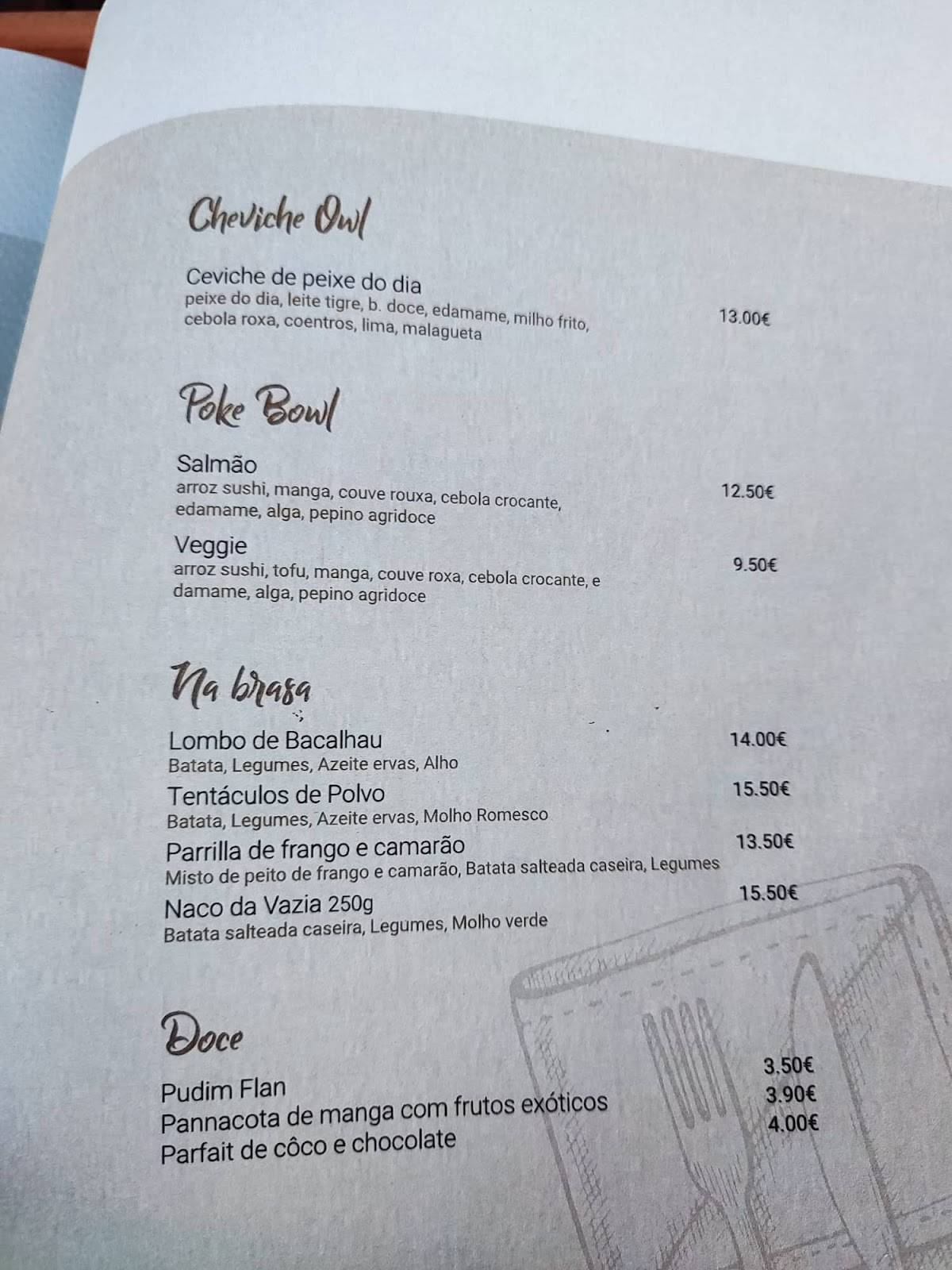 Menu at The Owl - Restaurante & Cocktail Bar, São Brás de Alportel