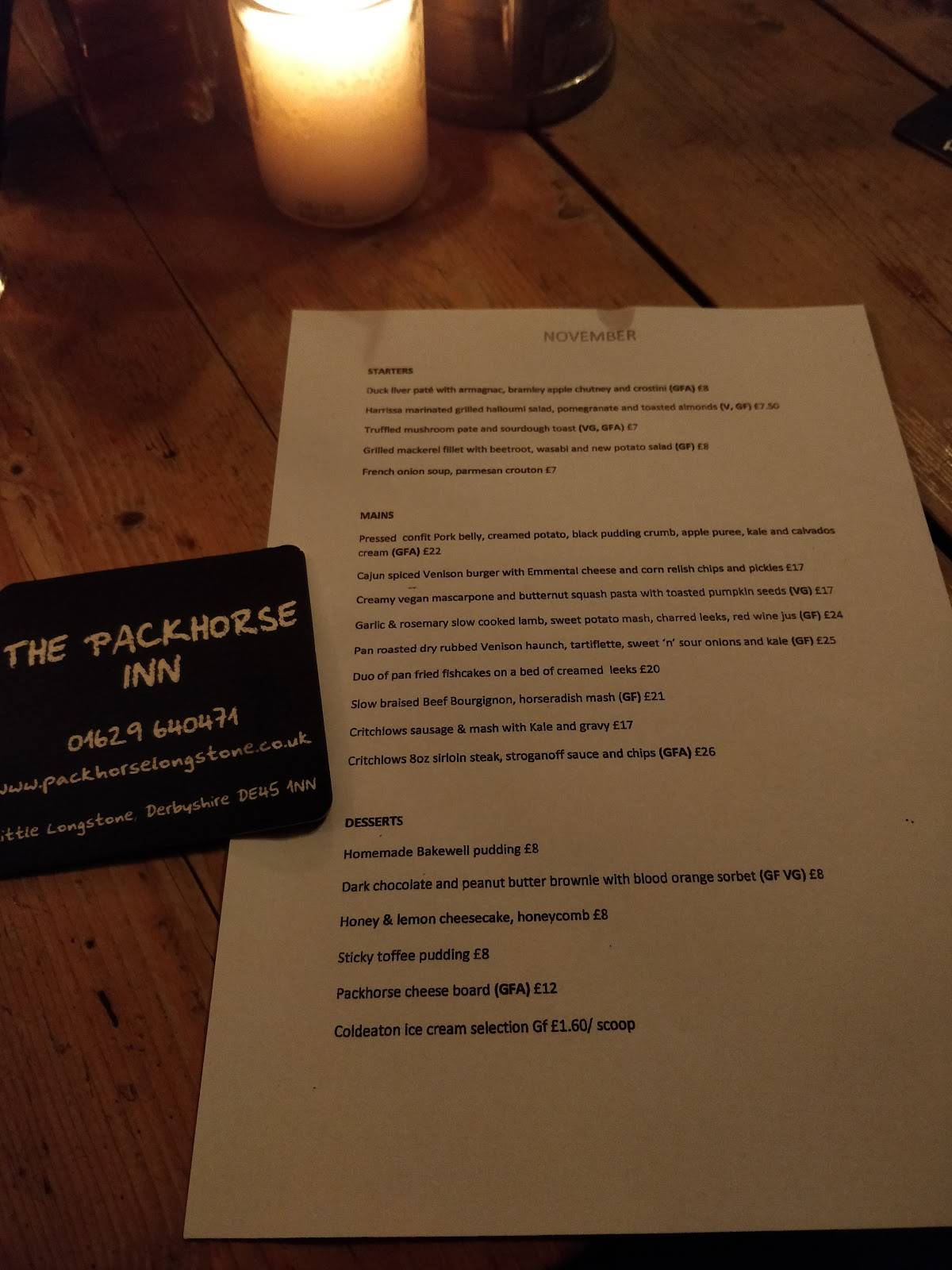 Menu at The Packhorse Inn pub & bar, Little Longstone
