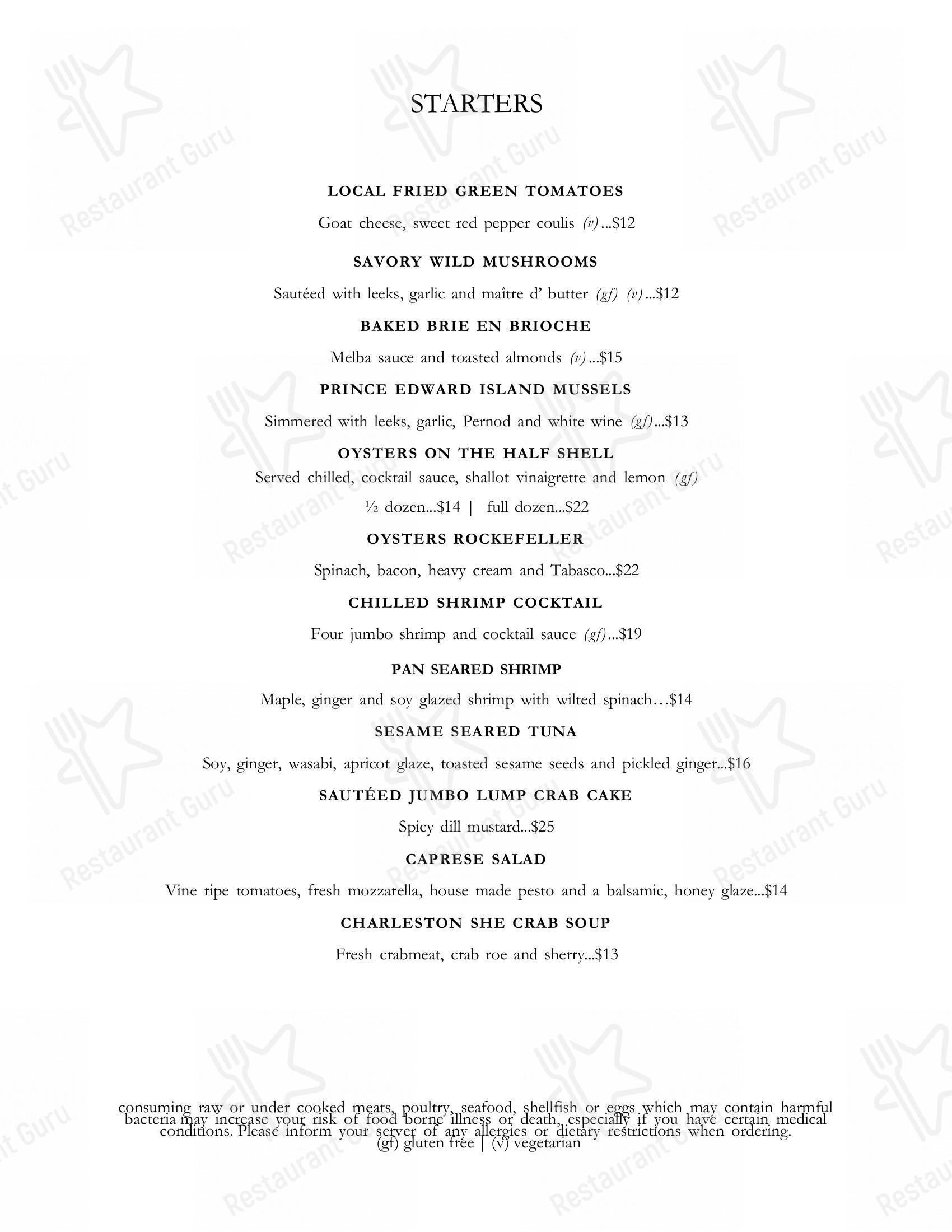 Menu at The Parson's Table steakhouse, Little River