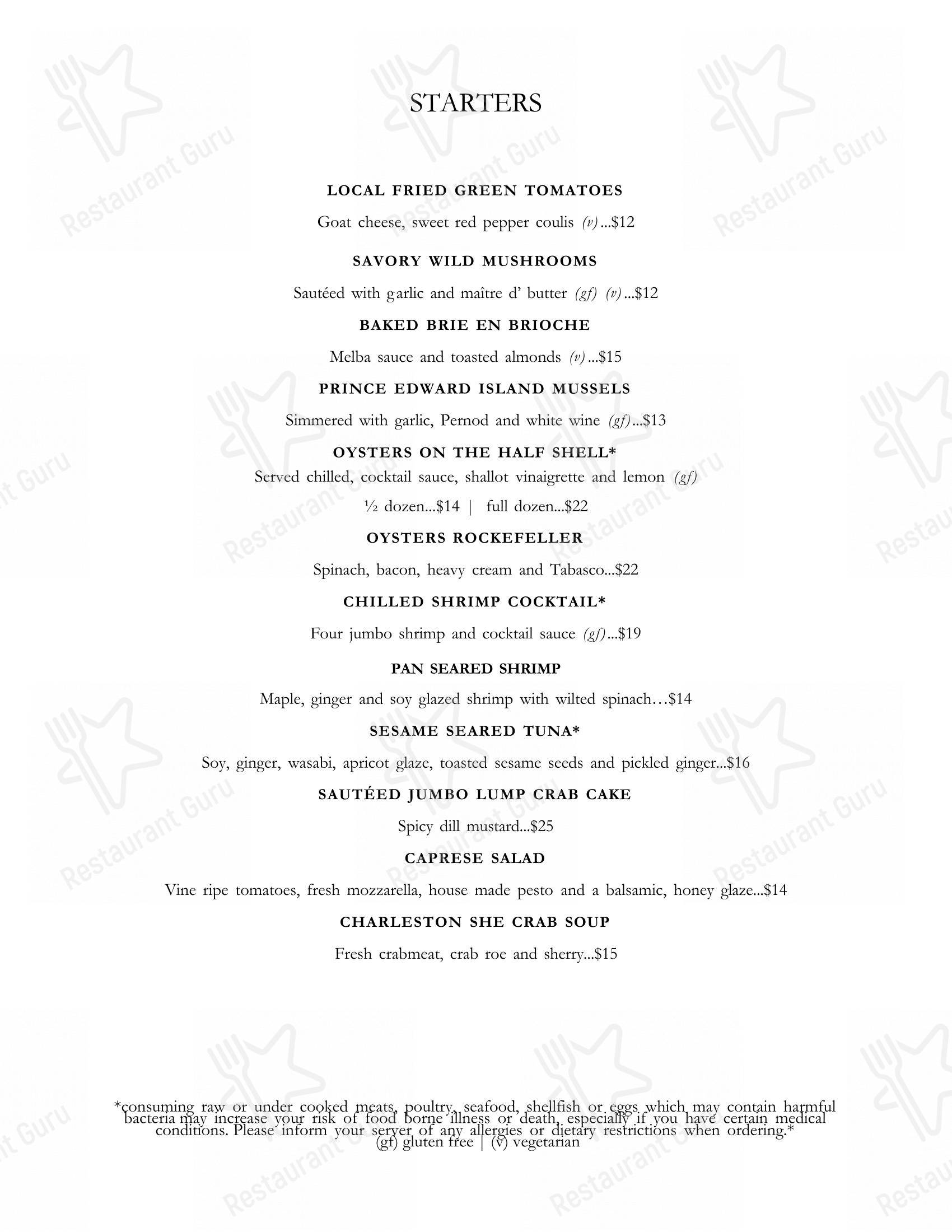 Menu at The Parson's Table steakhouse, Little River