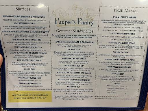 Menu at The Pauper's Pantry restaurant, Fitchburg