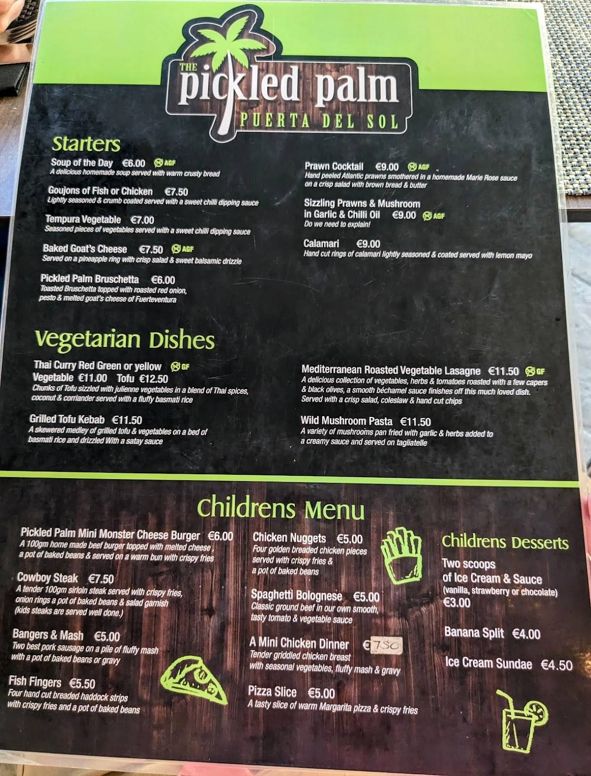Menu at The Pickled Palm pub & bar, Castillo Caleta de Fuste, Calle ...