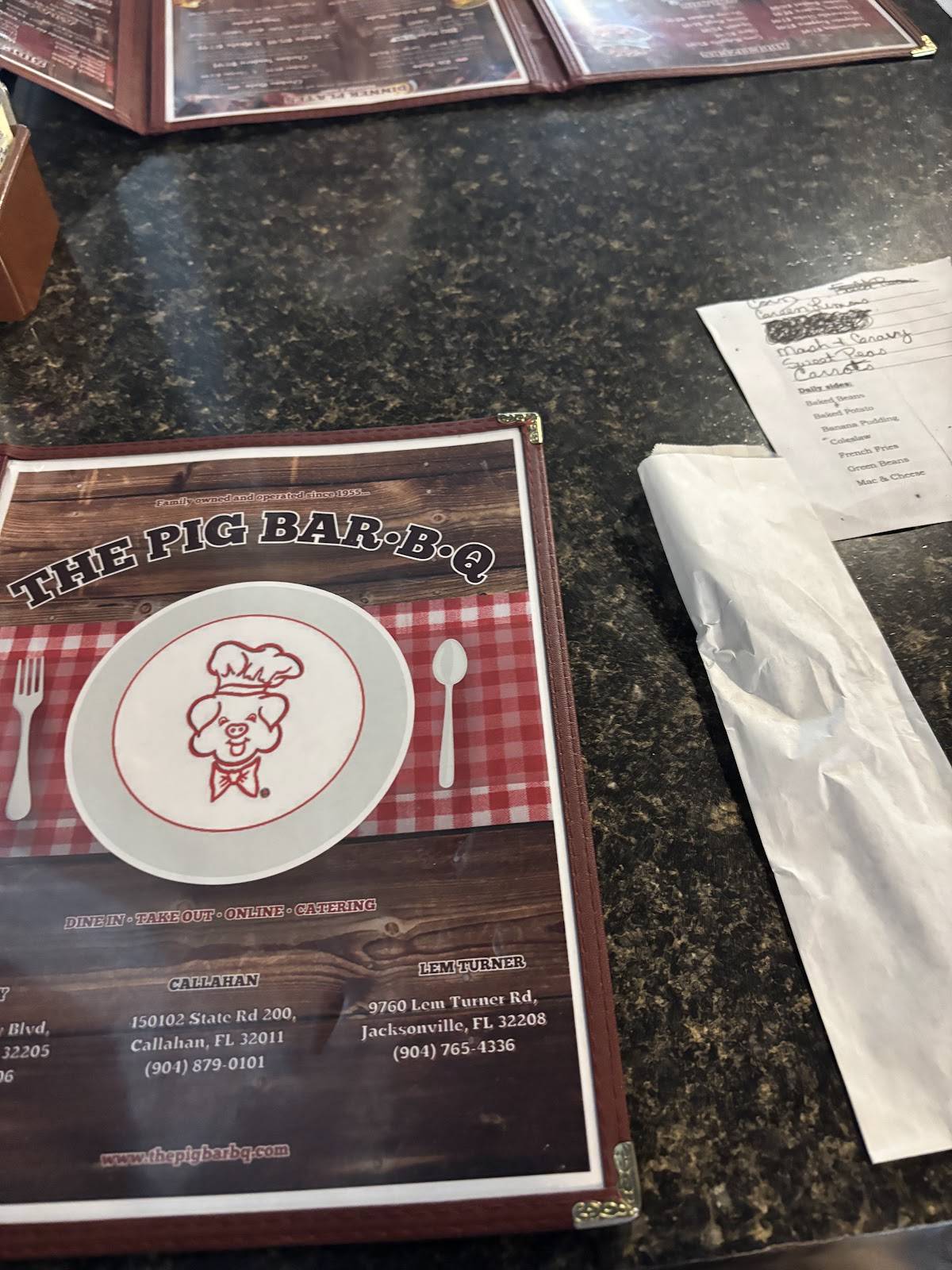 Menu at The Pig Bar-B-Q, Callahan