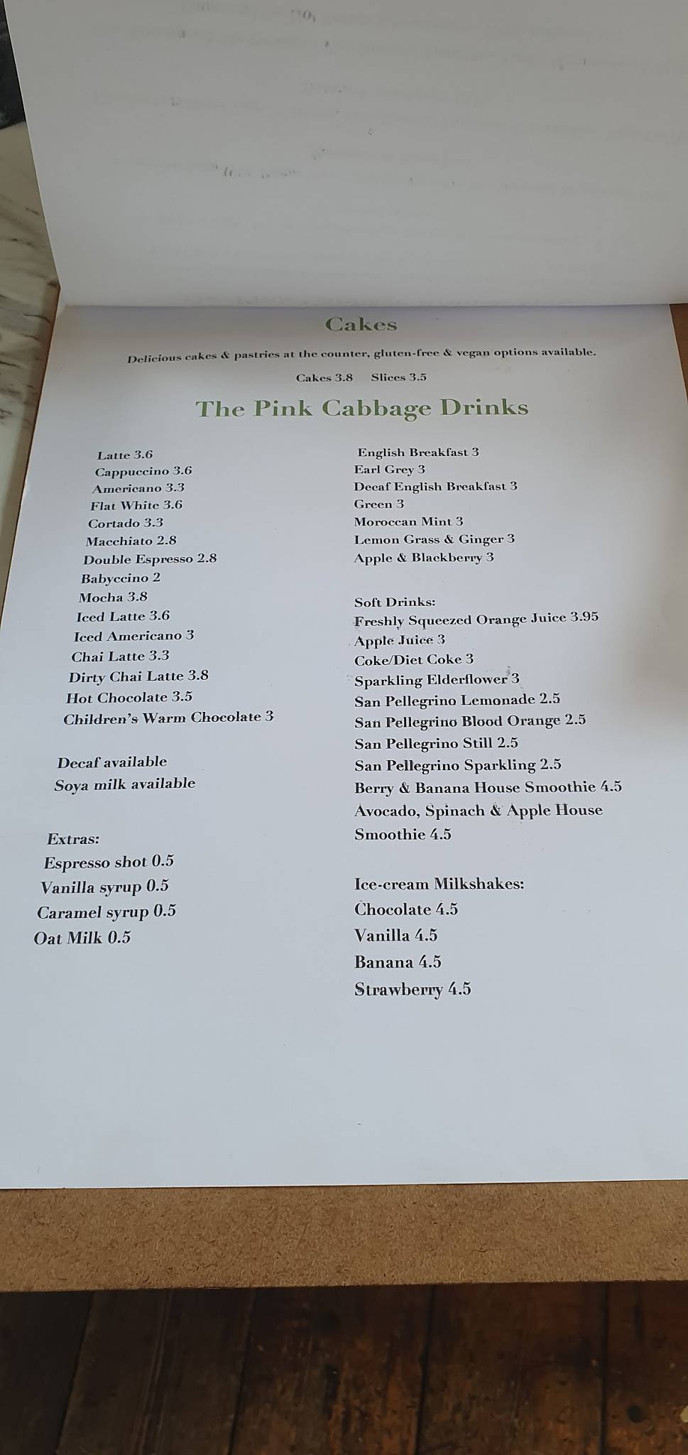 Menu at The Pink Cabbage Co. restaurant, Heathfield