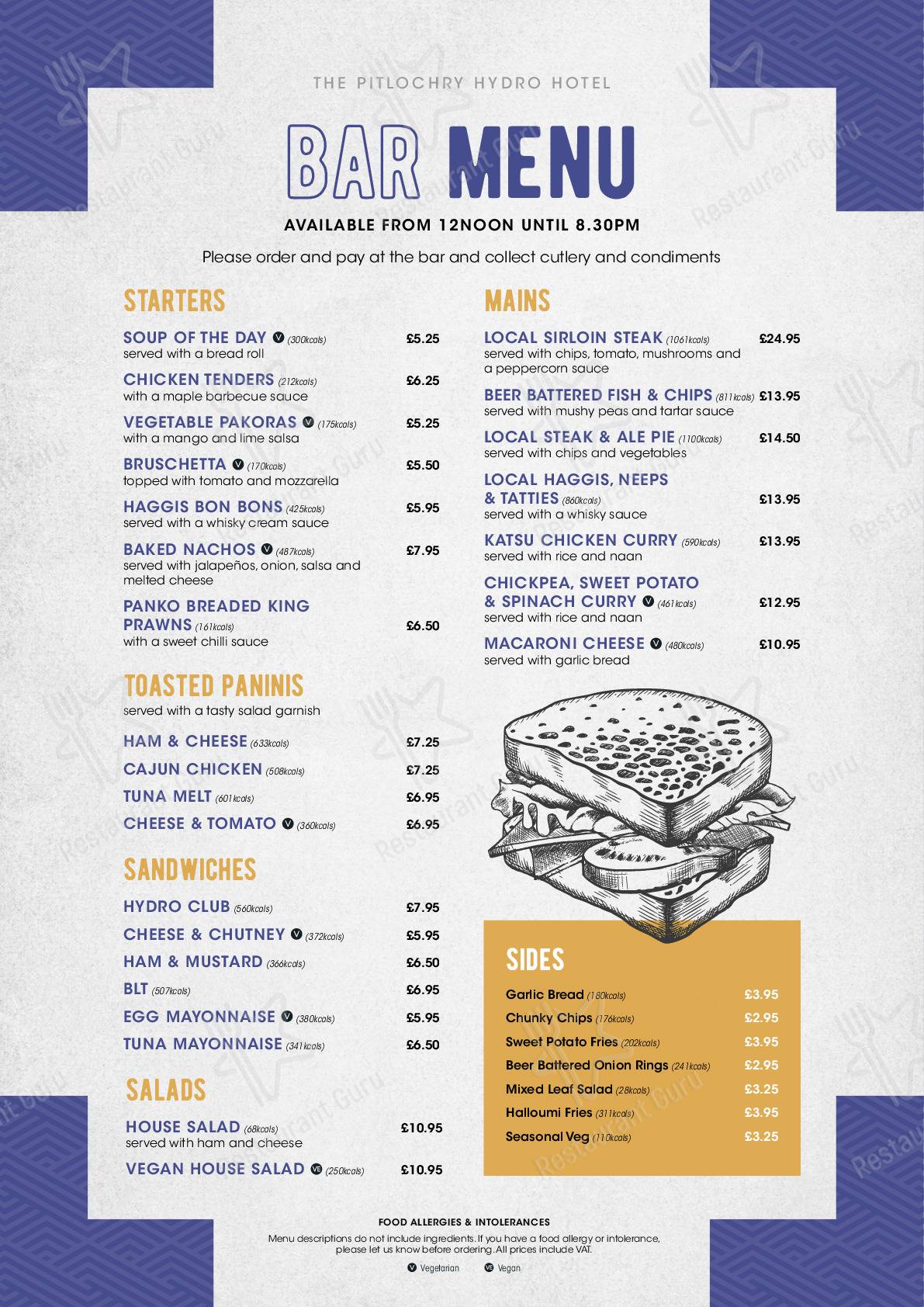 Menu at The Pitlochry Hydro Hotel restaurant, Pitlochry