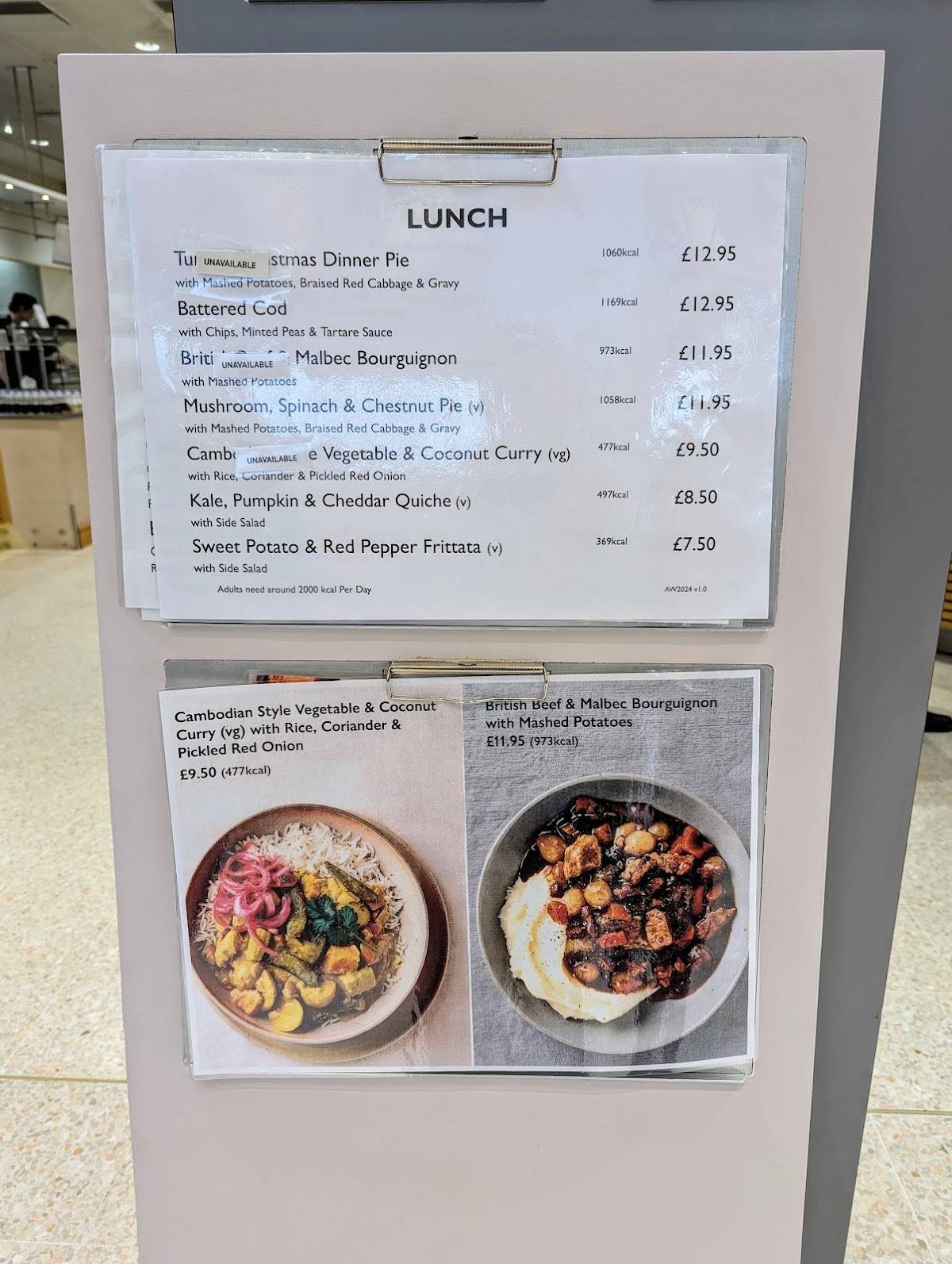 Menu at 'The Place to Eat' in John Lewis cafe, Patchway, The Mall ...