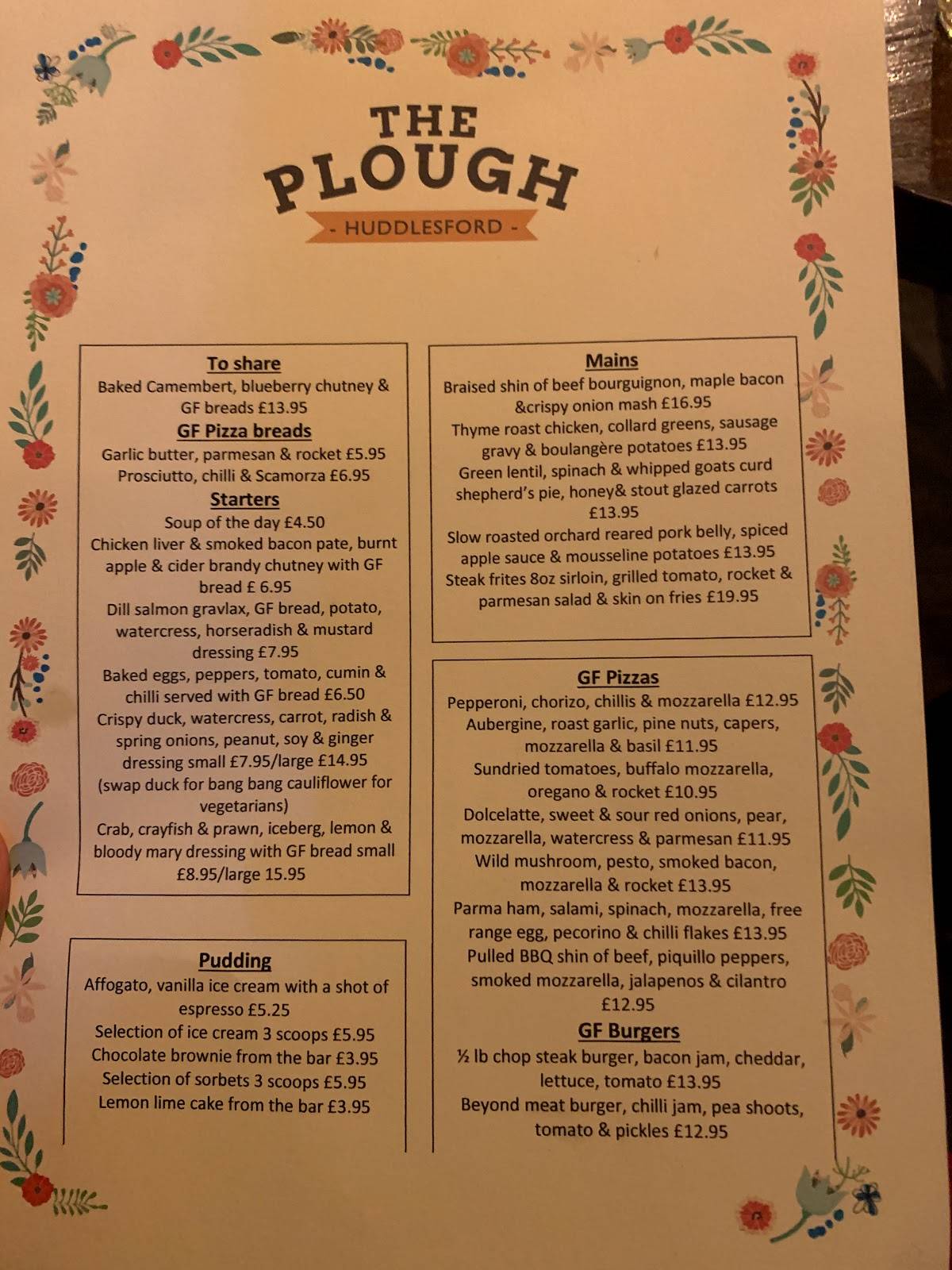 Menu at The Plough, Huddlesford pub & bar, Lichfield