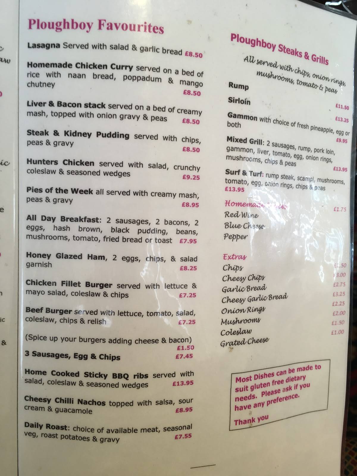 Menu at The Ploughboy pub & bar, Saltash