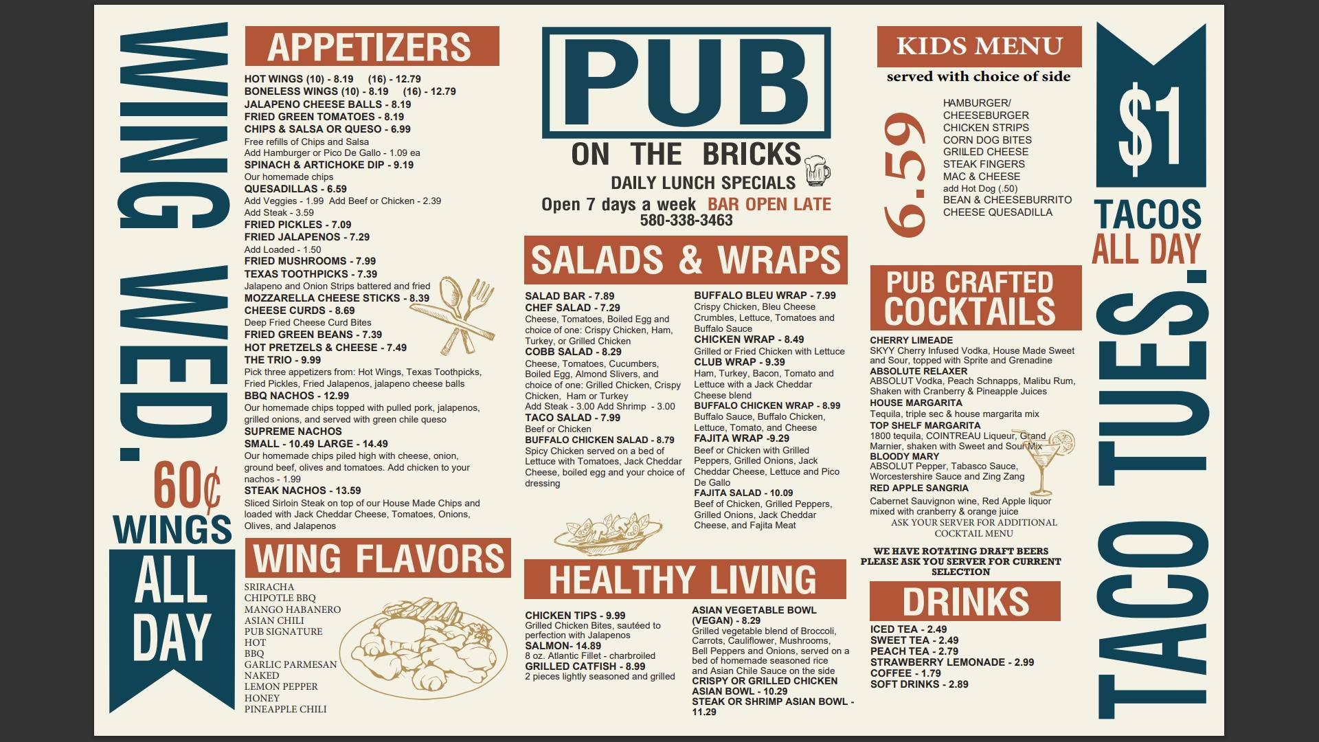 Menu at The Pub on The Bricks, Guymon