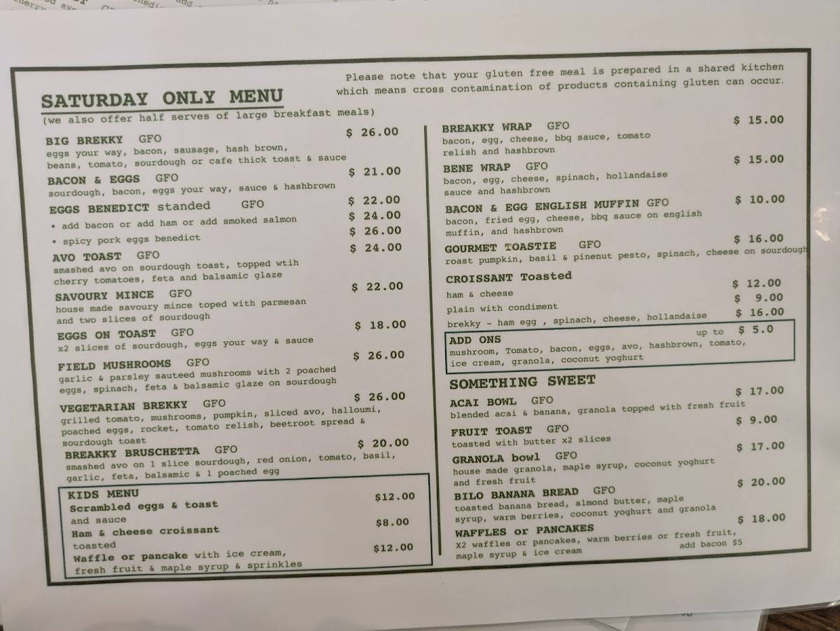 Menu at The Rabbit Hole Coffee Cafe, Biloela