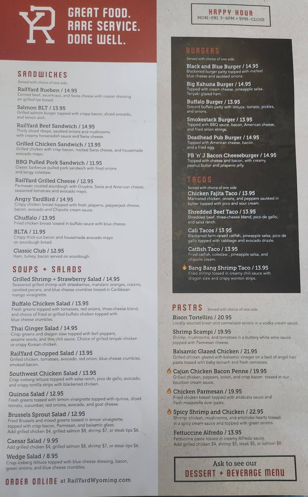 Menu at The Railyard - Gillette restaurant, Gillette