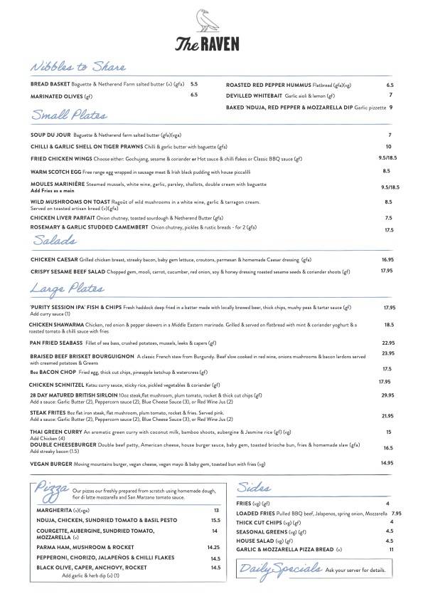 Menu at The Raven pub & bar, Worcester