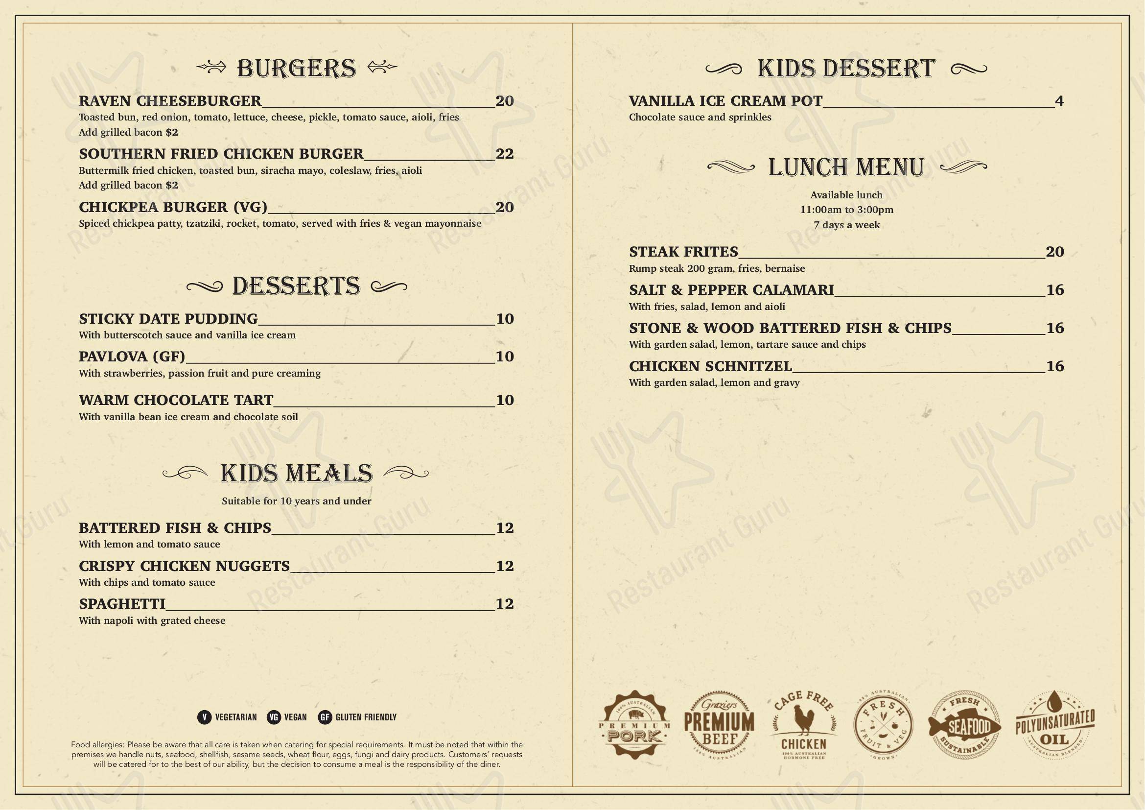 Menu at The Raven Hotel pub & bar, West End
