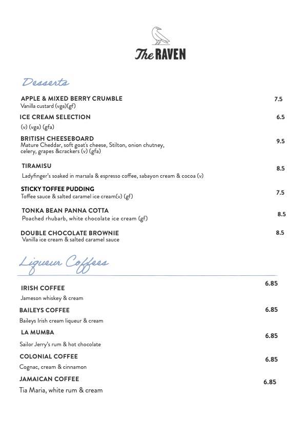 Menu at The Raven pub & bar, Worcester