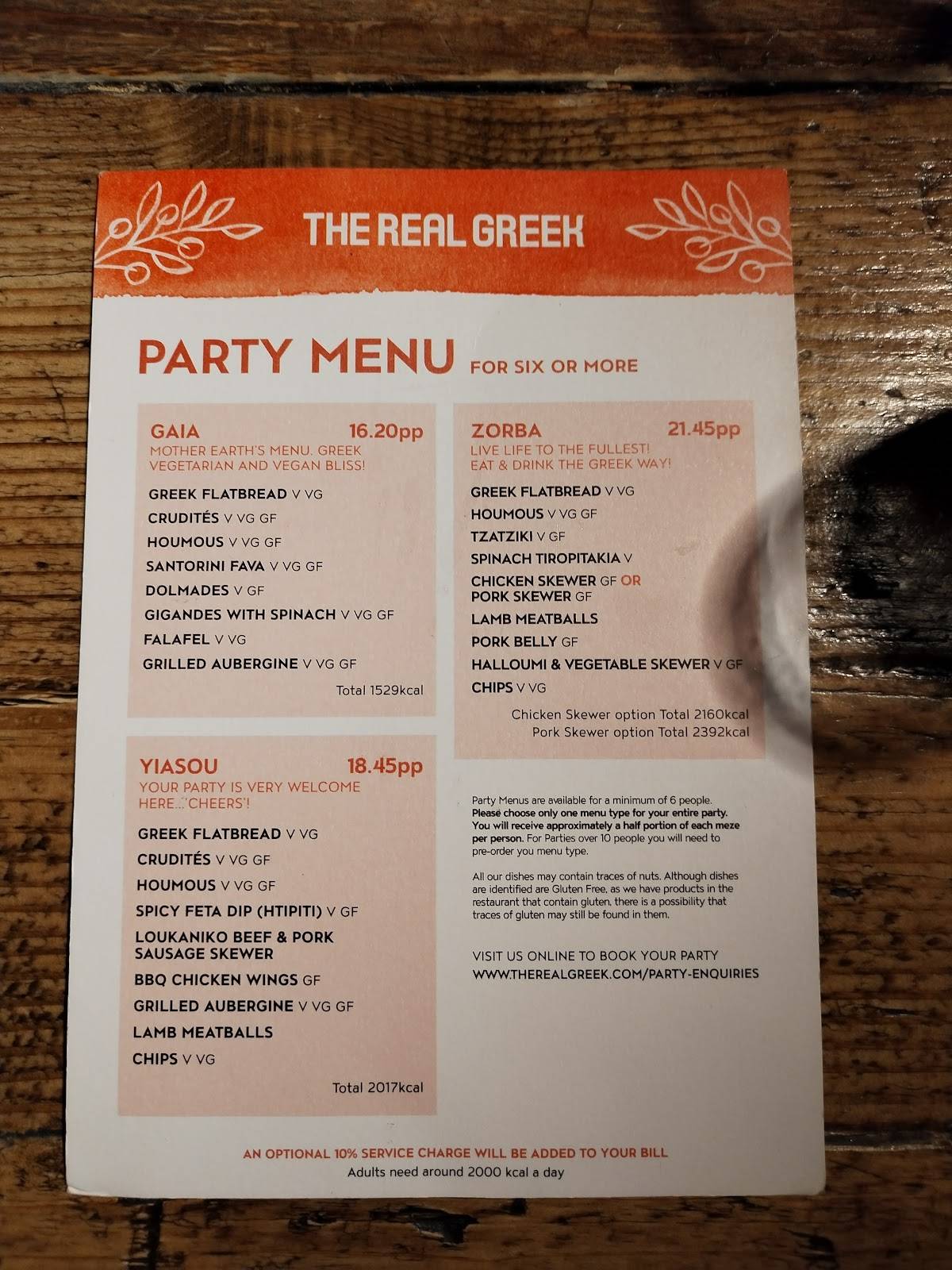 Menu at The Real Greek restaurant, London, 96-98 Dulwich Village