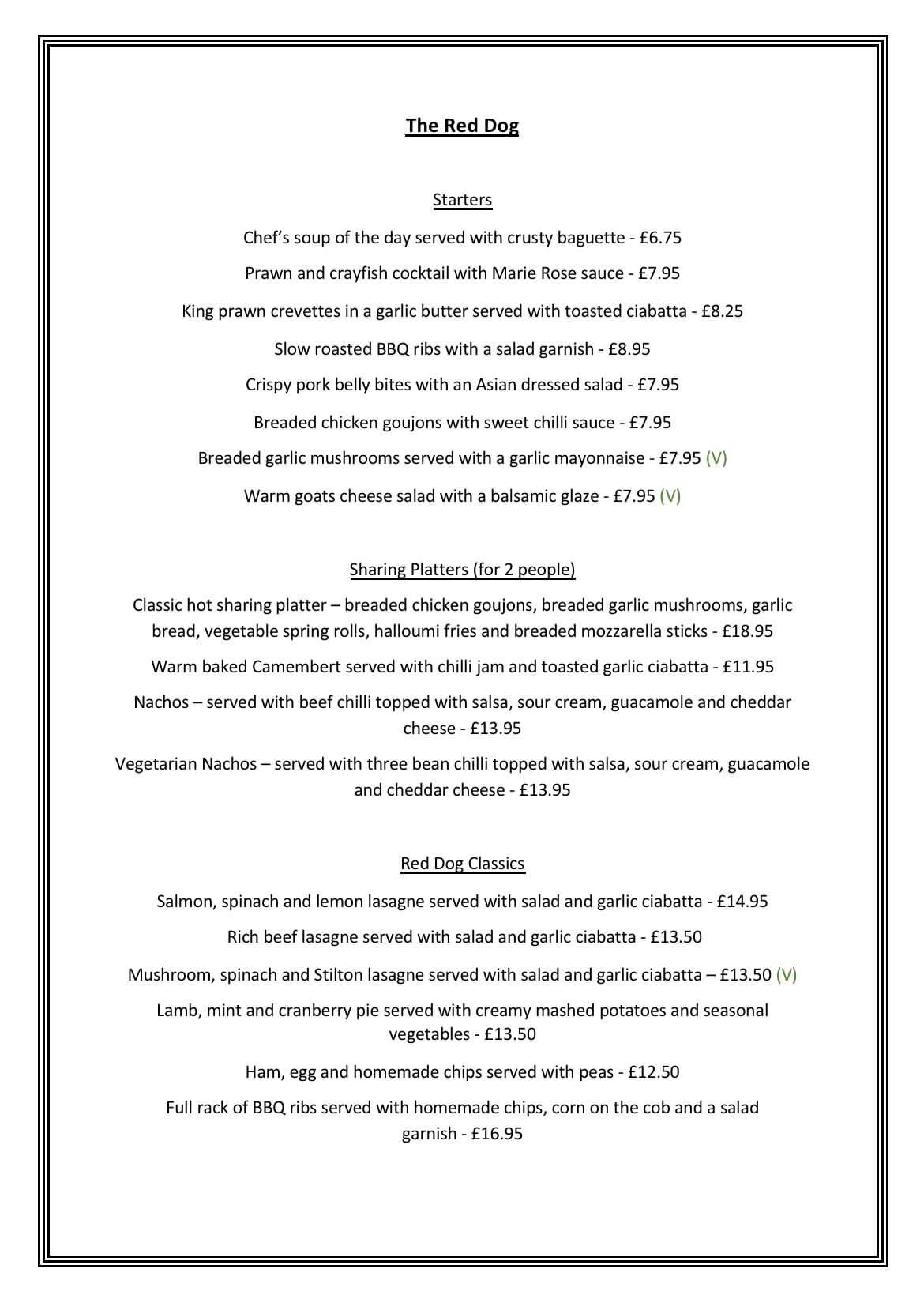 Menu at The Red Dog pub & bar, Rochester