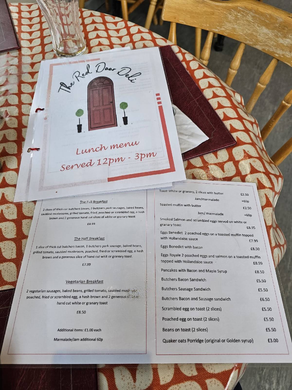 Menu at The Red Door Deli & Diner cafe, Monmouth, Millbrook Garden Centre