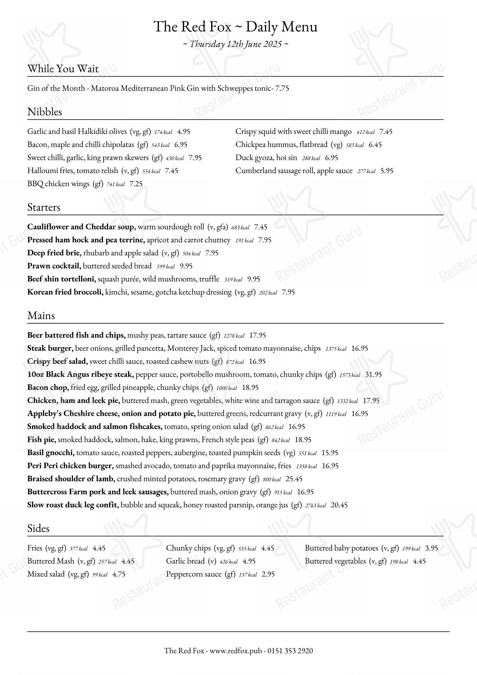 Menu at The Red Fox pub & bar, Neston, The Red Fox