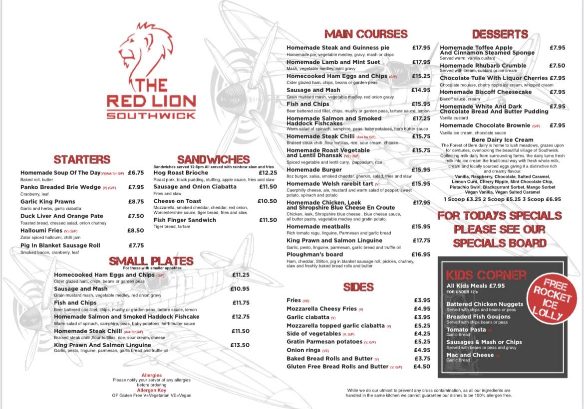 Menu at The Red Lion pub & bar, Fareham, High St