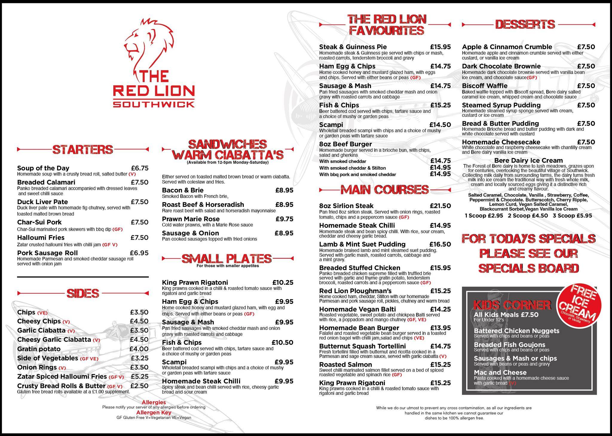 Menu at The Red Lion pub & bar, Fareham, High St