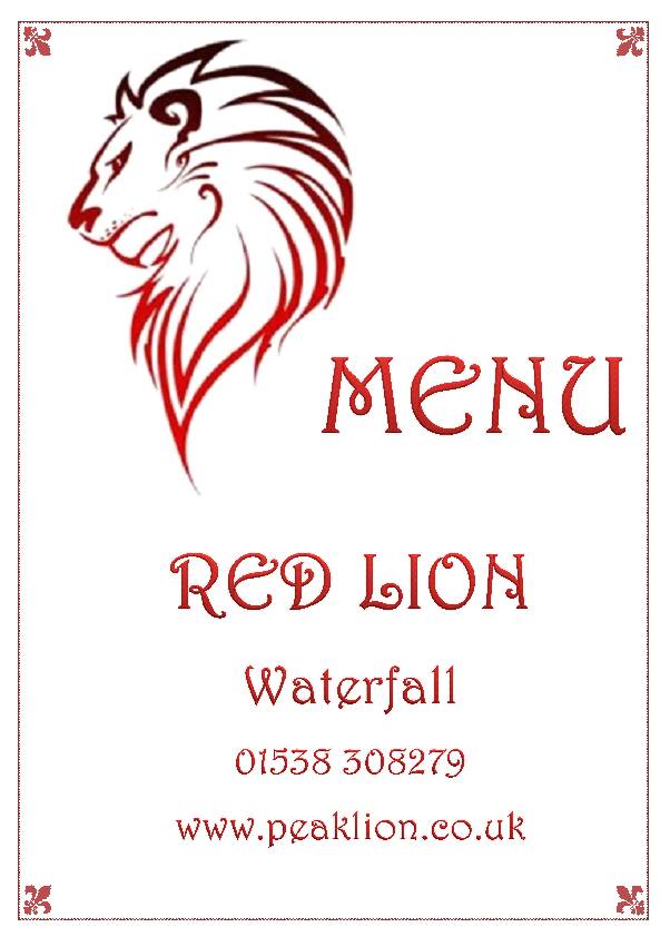 Menu at The Red Lion Inn restaurant, Waterhouses, Waterfall Waterhouses