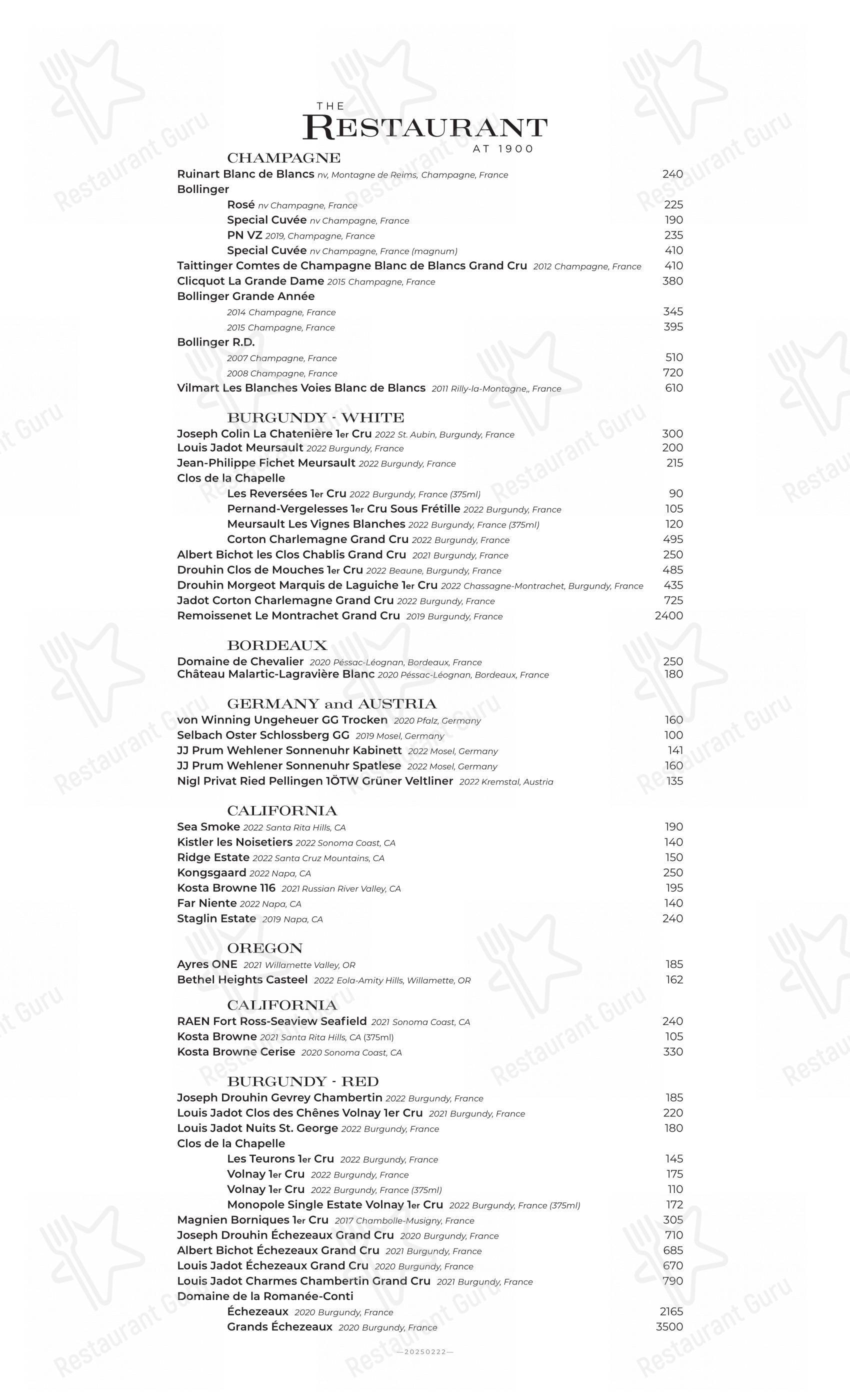 Menu at The Restaurant at 1900, Mission Woods