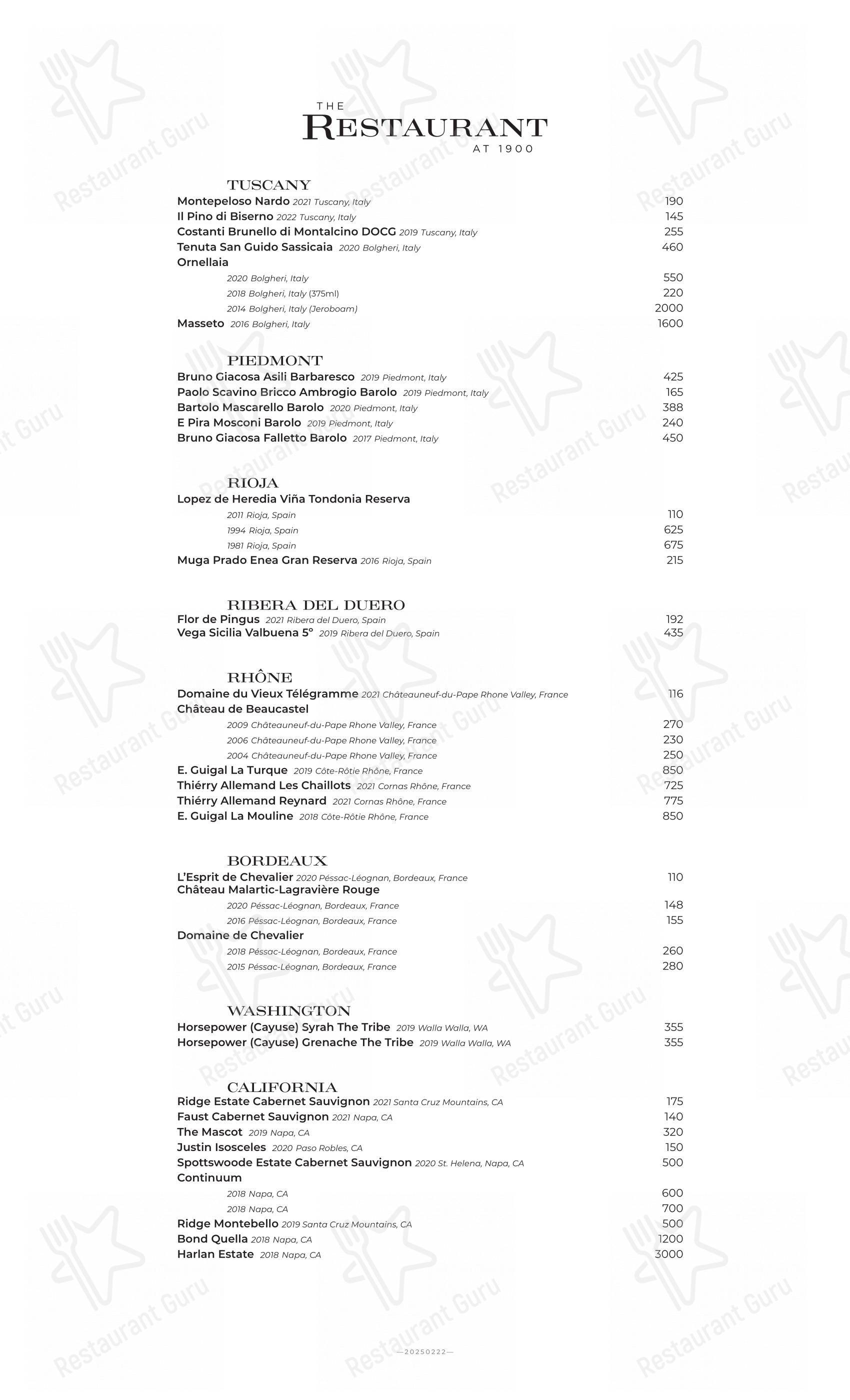 Menu at The Restaurant at 1900, Mission Woods