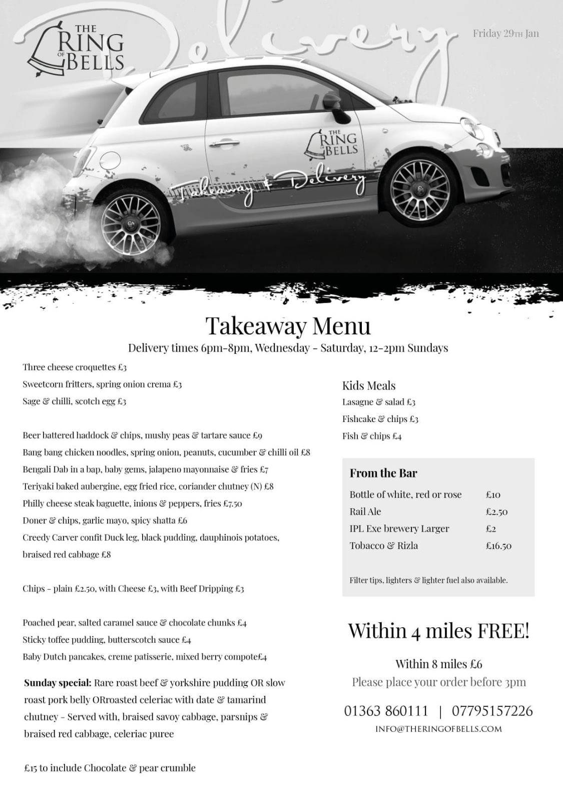 Menu at The Ring of Bells pub & bar, Cheriton Fitzpaine
