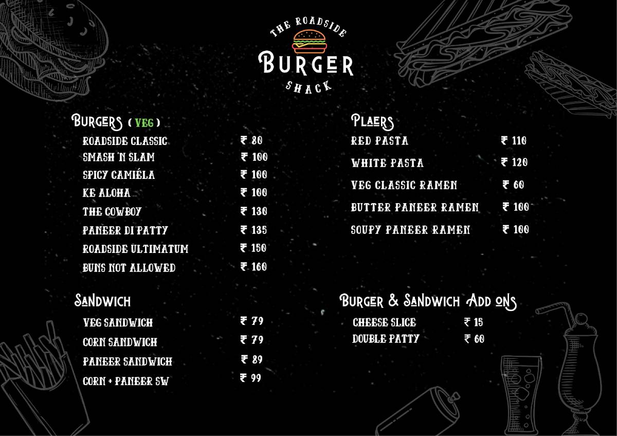 Menu at The Roadside Burger Shack, Wardha