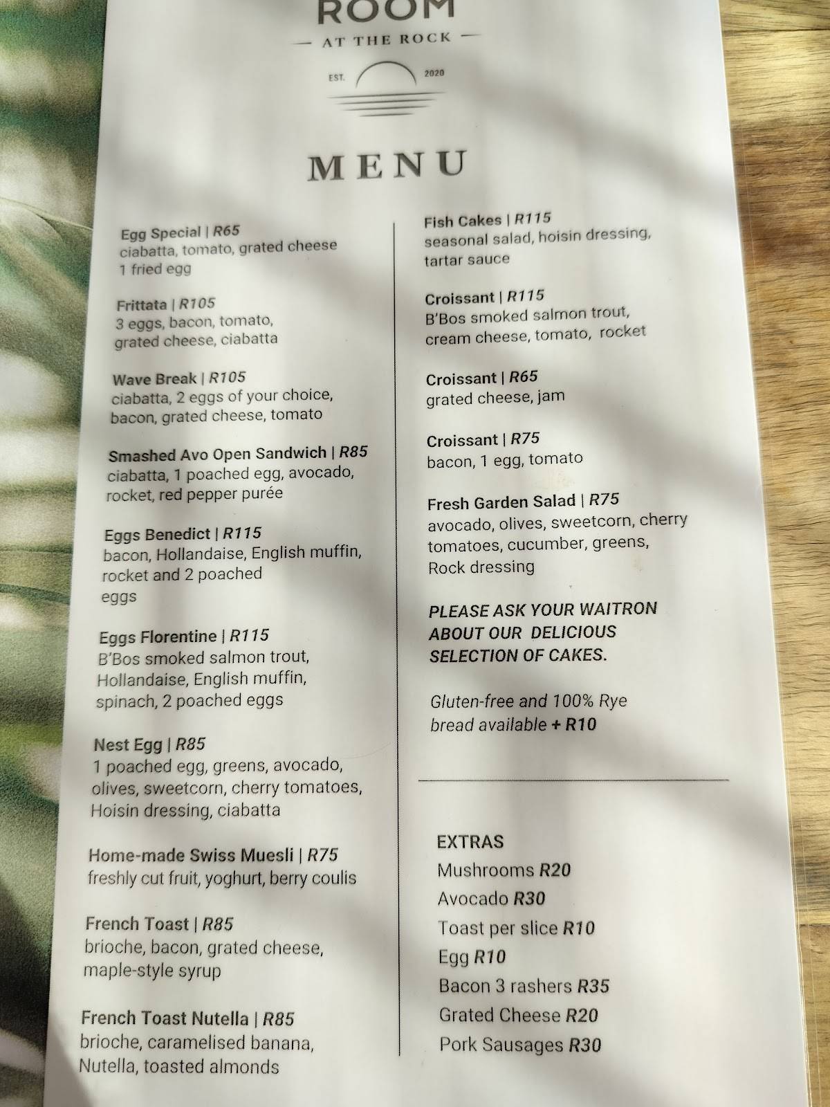 Menu at The Rock at New Harbour Hermanus restaurant, Hermanus, New Harbour