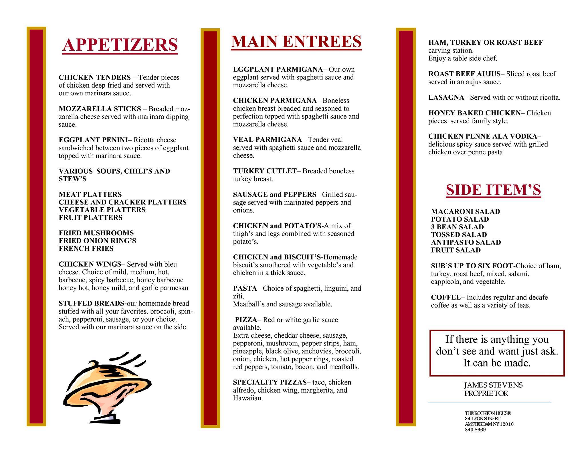 Menu at The Rockton House pizzeria, Amsterdam