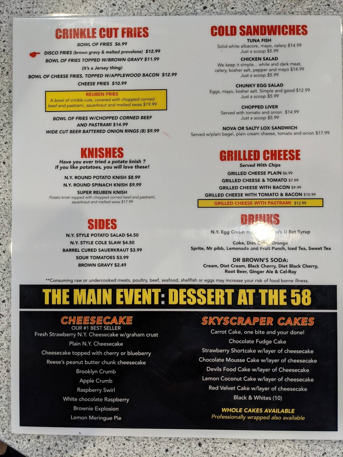 Menu at The Route 58 Deli restaurant, Virginia Beach