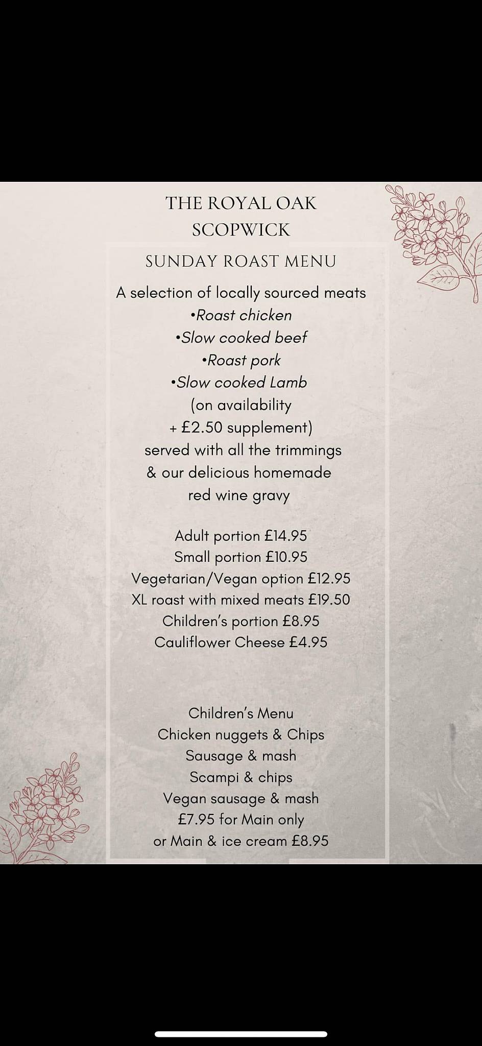 Menu at The Royal Oak Scopwick pub & bar, Metheringham