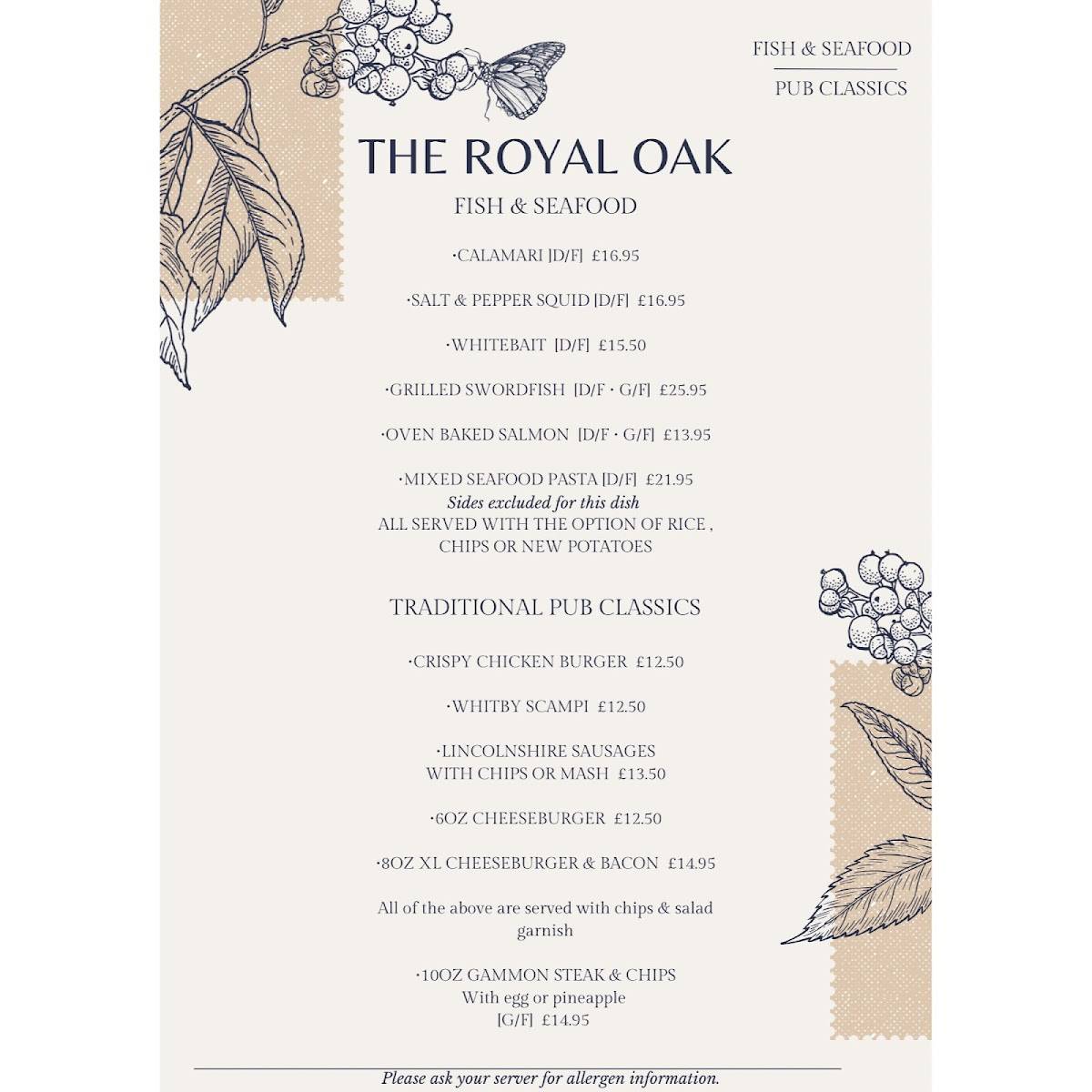 Menu at The Royal Oak Scopwick pub & bar, Metheringham