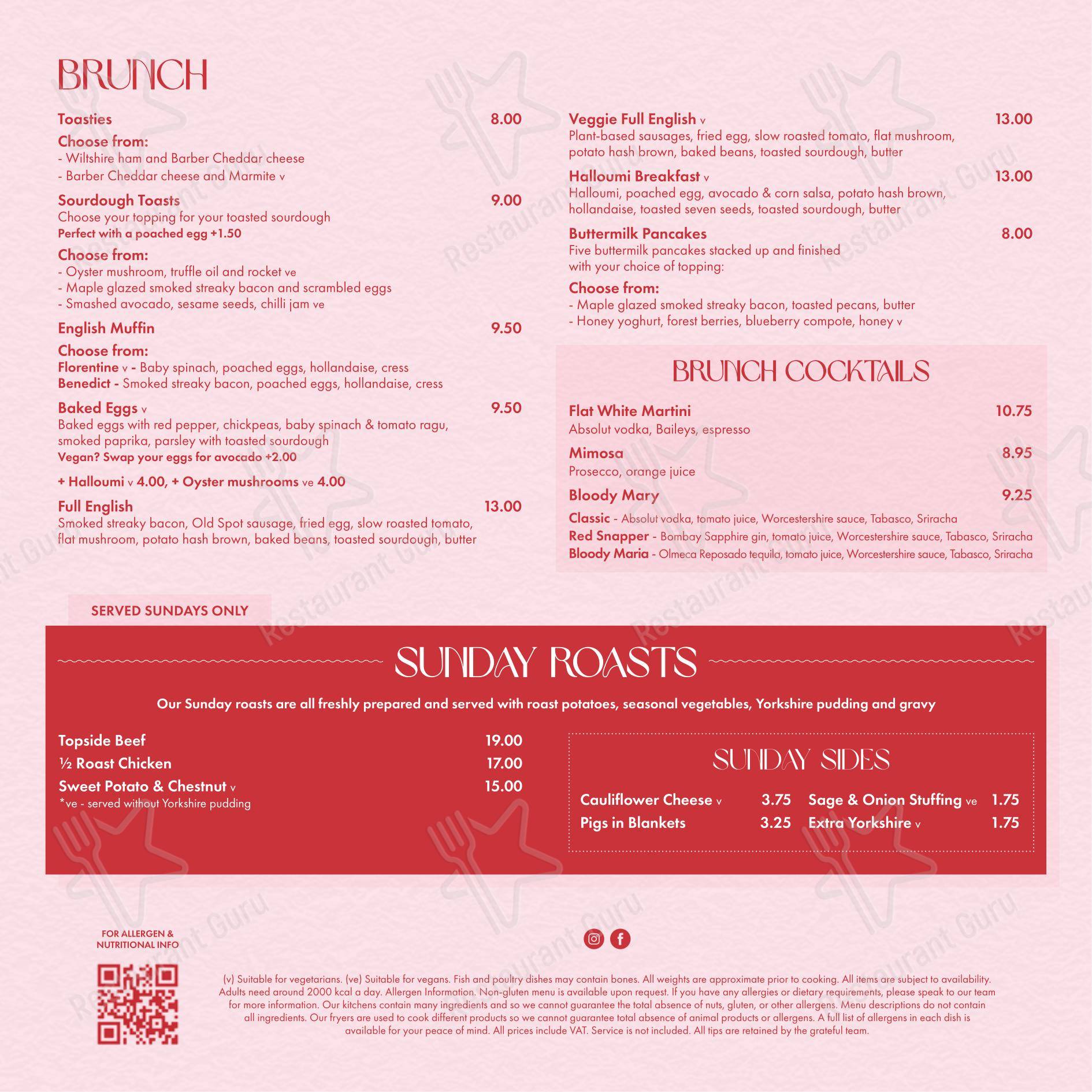 Menu at Saint & Sinner pub & bar, St Albans