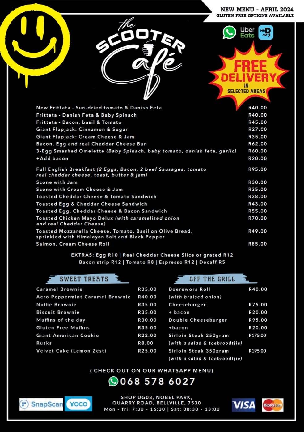 Menu at The Scooter Cafe, Cape Town