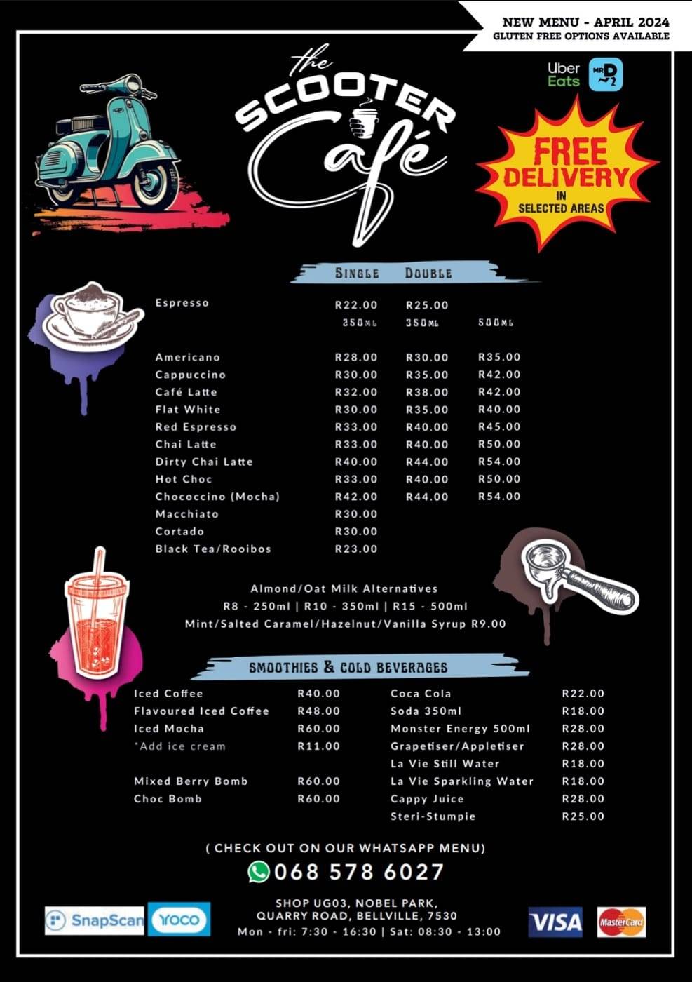 Menu at The Scooter Cafe, Cape Town