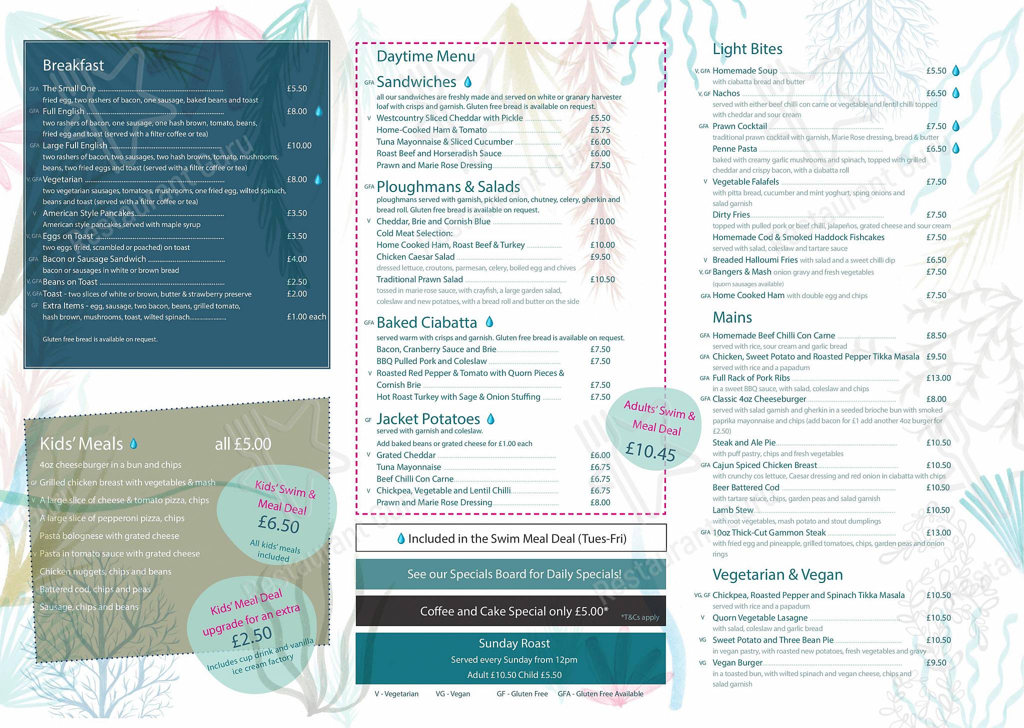 Menu at The Seahorse restaurant, Pentewan