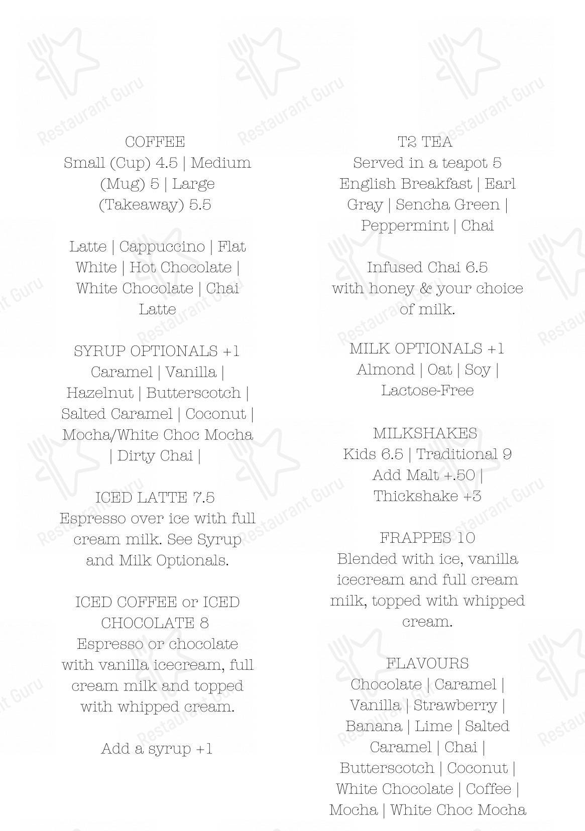 Carta de The Secret Café, Charmhaven