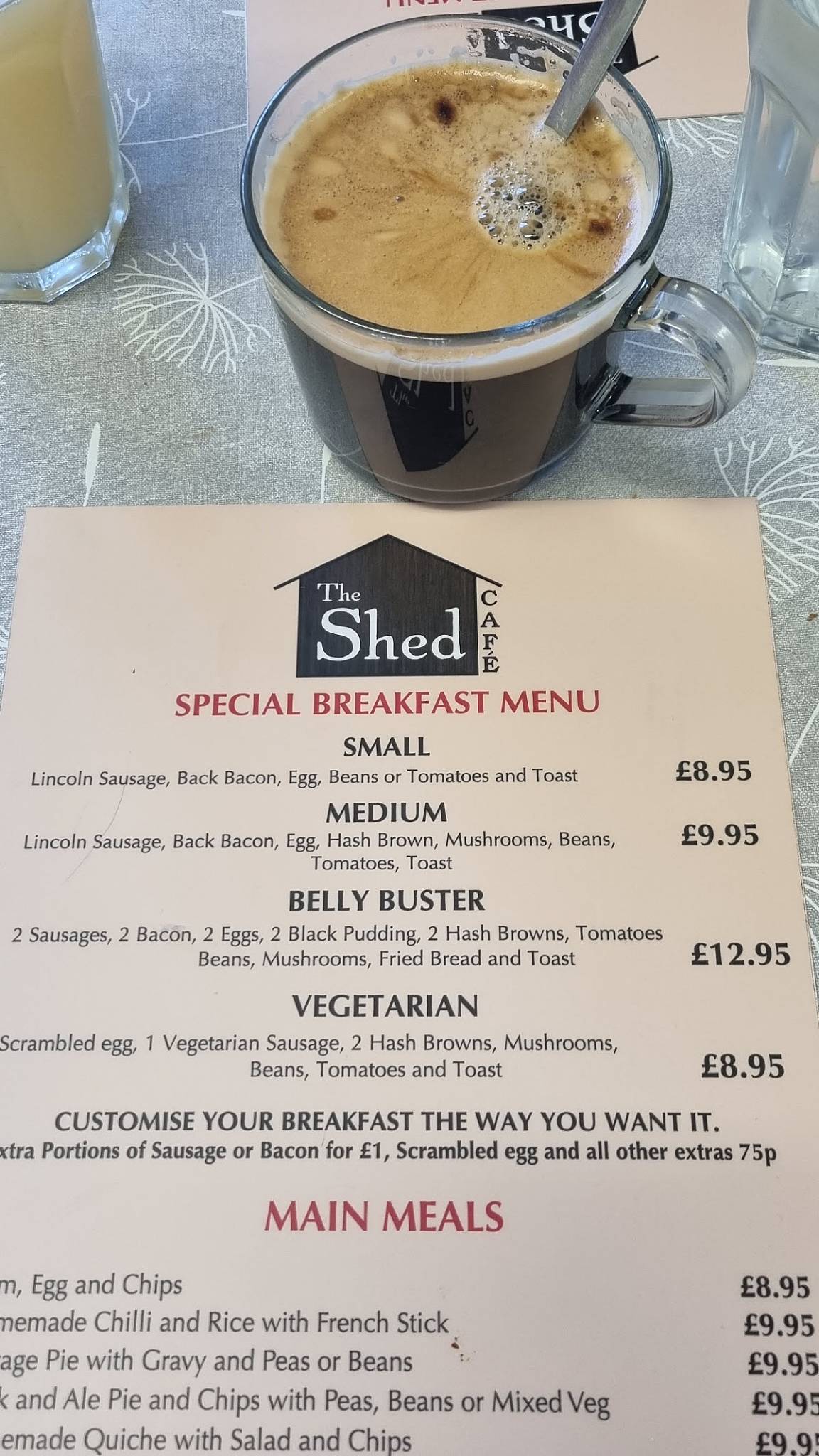 Menu at The Shed Cafe, Northampton