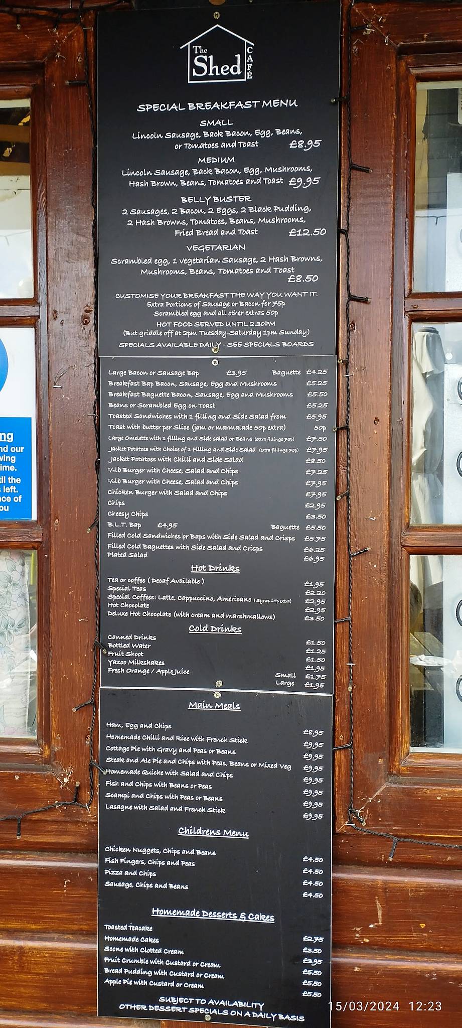 Menu at The Shed Cafe, Northampton