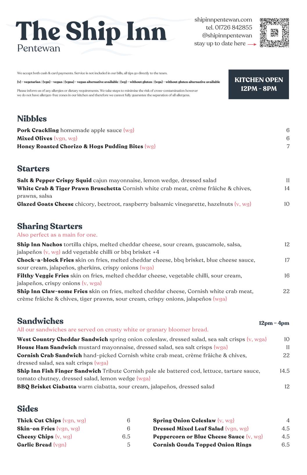 Menu at Ship Inn pub & bar, Mevagissey, 31-33 W End