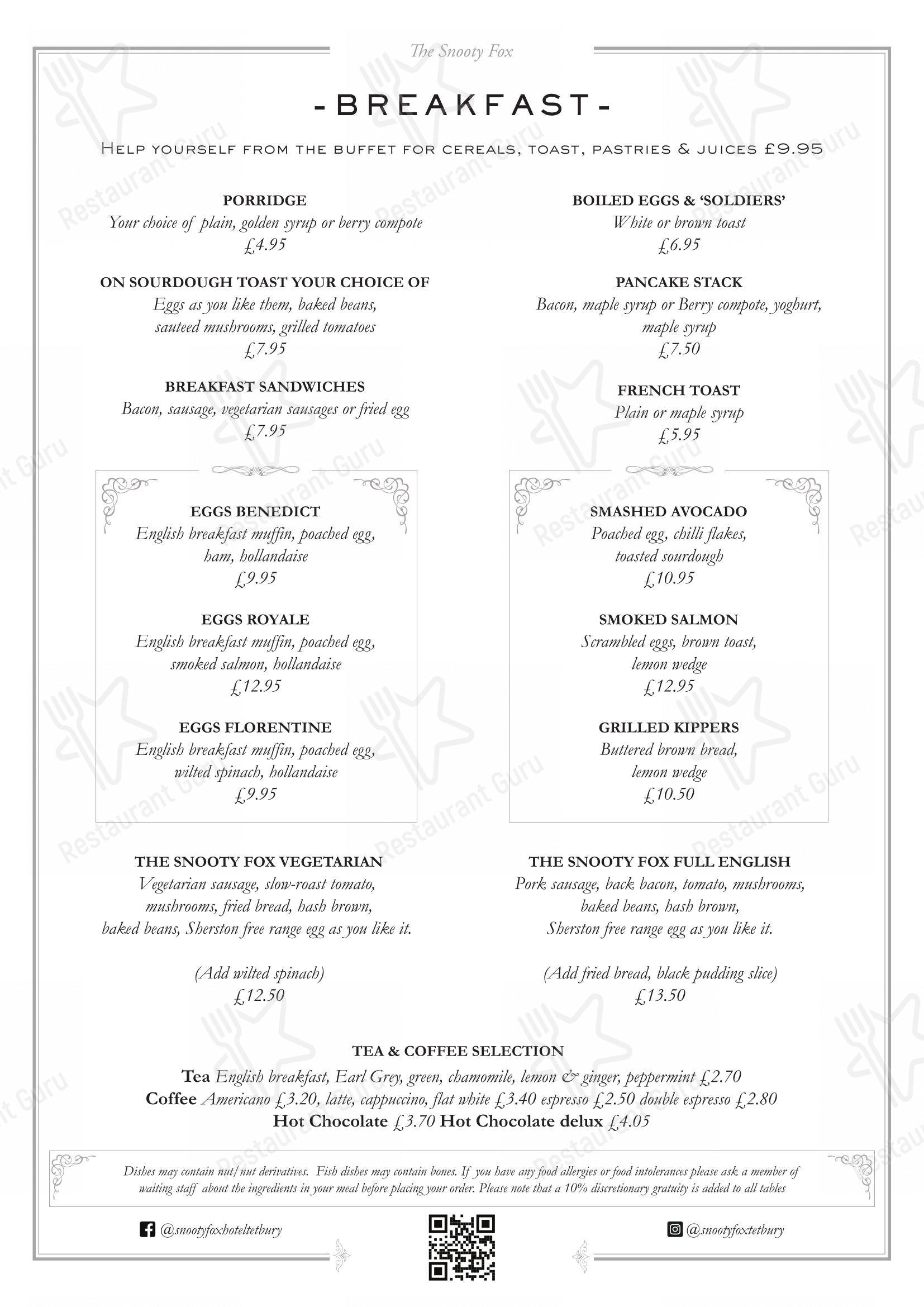 Menu at The Snooty Fox Hotel pub & bar, Tetbury