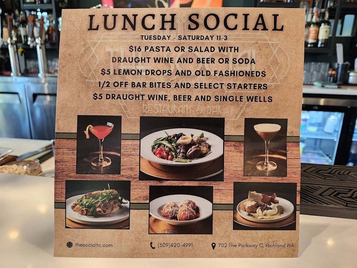 Menu at The Social pub & bar, Richland