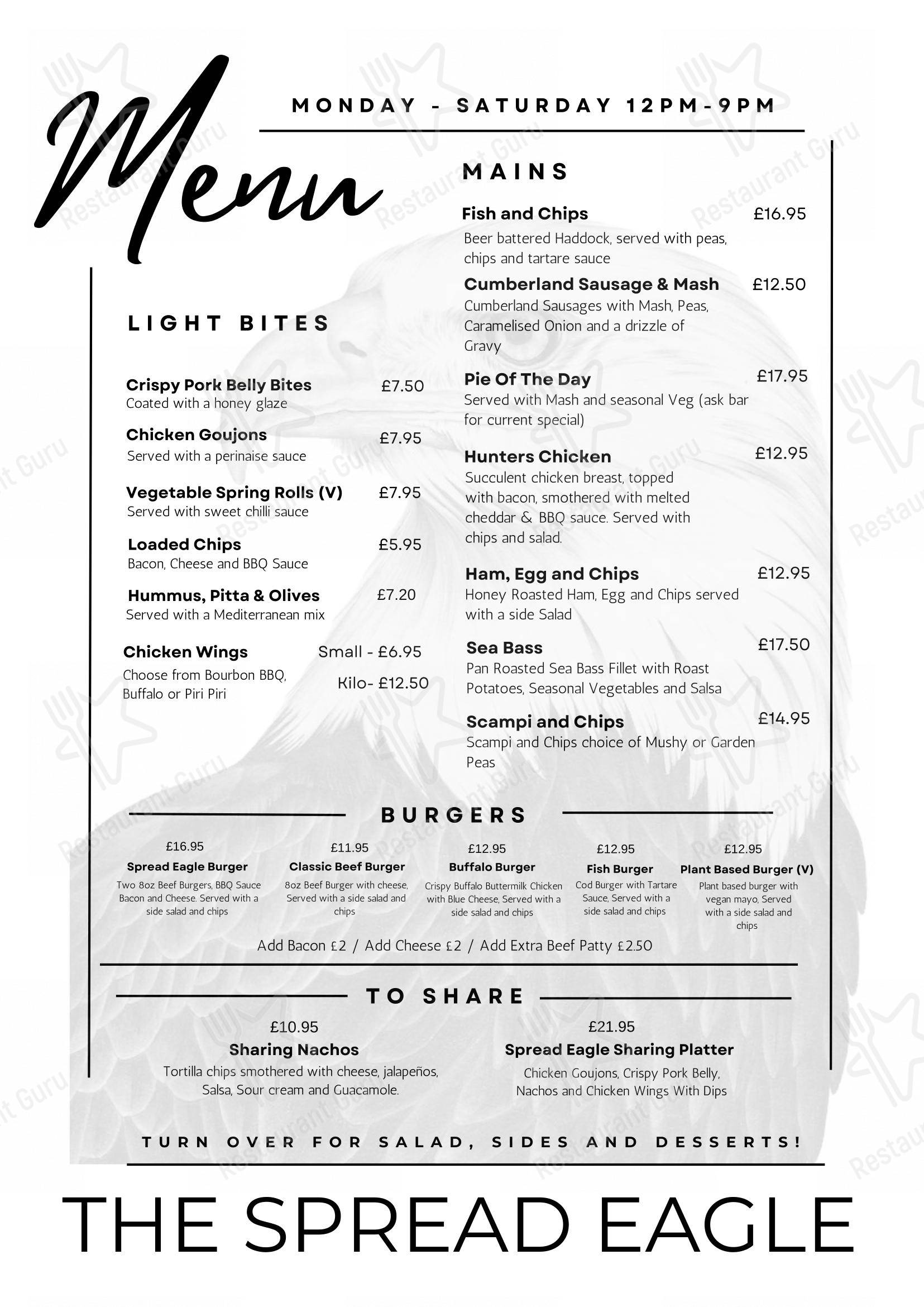 Menu at The Spread Eagle, Croydon pub & bar, Croydon, 39-41 Katharine St