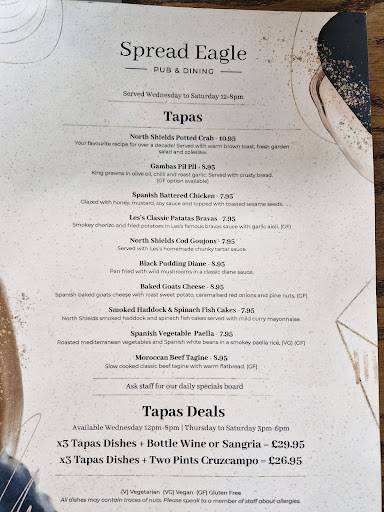 Menu at The Spread Eagle pub & bar, North Shields