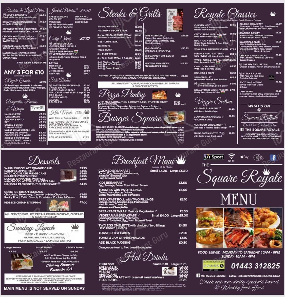 Menu at The Square Royale LTD pub & bar, Bargoed